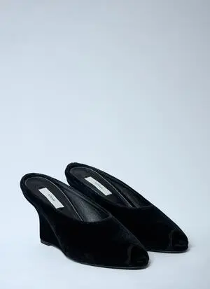 TOTEME Velvet Peep-toe Wedge Mules - Black