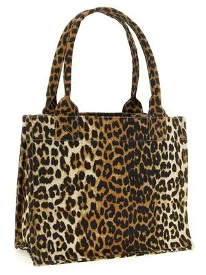 GANNI Leopard Canvas Tote Bag - Brown