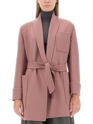 Max Mara Belted Virgin Wool And Cashmere Jacket - Pink