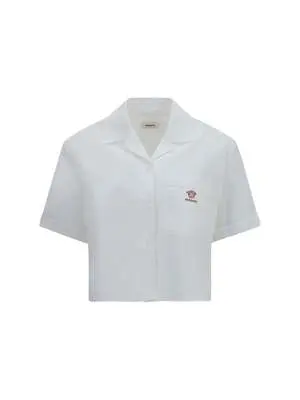 Versace Cropped Cotton Poplin Shirt - White