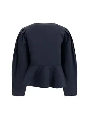 GANNI Cotton Poplin Blouse With Bows - Black