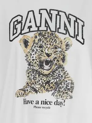 GANNI Leopard Print Cotton T-shirt - White