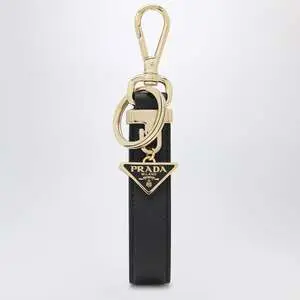 Prada Saffiano Leather Keyring With Triangle Logo - Black