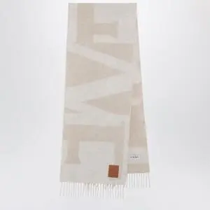 Loewe Two-tone Beige Jacquard Cashmere Scarf - Cream