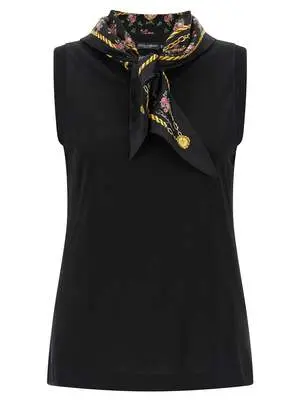 Dolce & Gabbana Sleeveless T-shirt With Scarf - Black