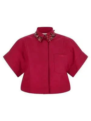 Fendi Embroidered Collar Cotton Poplin Shirt - Multicolor