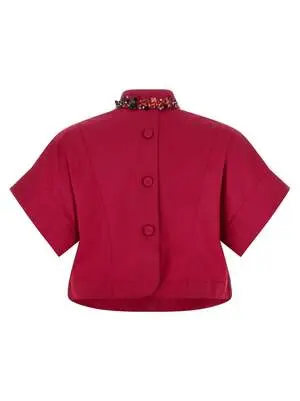 Fendi Embroidered Collar Cotton Poplin Shirt - Multicolor