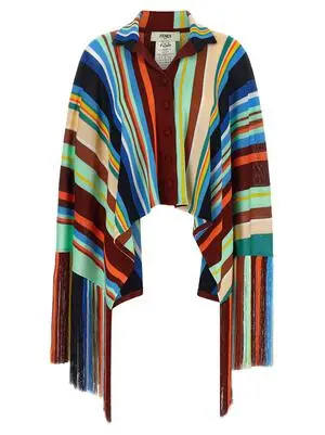 Fendi Striped Poncho With Fringes - Multicolor