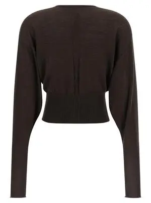 Rick Owens Virgin Wool Cropped V-neck Knit Top - Brown