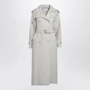 Max Mara Sand-coloured Double-breasted Duster Coat In Linen Drill - Cream