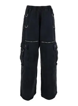 Balenciaga Black Cargo Pants With Applied Rings On Front And Back In Cotton For - Multicolor