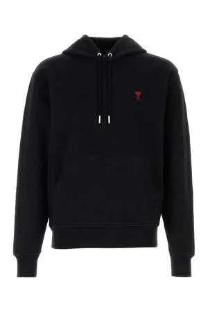AMI Paris Cotton Hoodie With Embroidered Logo - Black