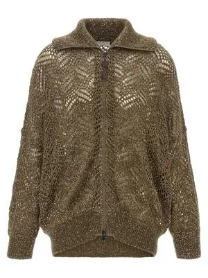 Brunello Cucinelli Dazzling Abstract Leaf Cardigan - Brown