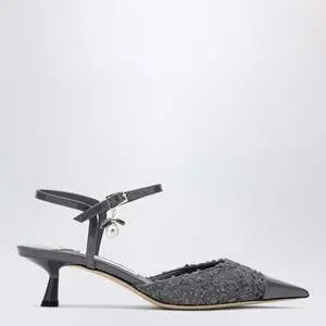 JIMMY CHOO Aren Graphite Leather And Fabric Slingbacks