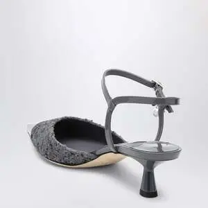 JIMMY CHOO Aren Graphite Leather And Fabric Slingbacks