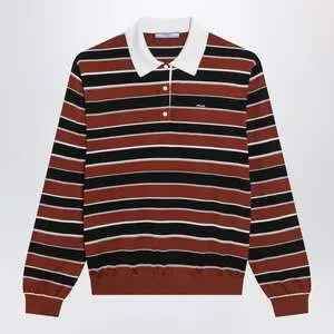 Prada Rust/black Striped Silk Polo - Brown