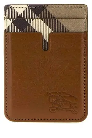 Burberry Leather Pop Check Card Holder - Brown