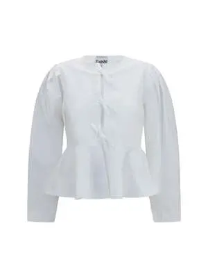 GANNI Cotton Poplin Blouse With Bows - White
