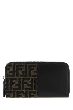 Fendi Two-tone Jacquard And Leather Ff Wallet - Multicolor