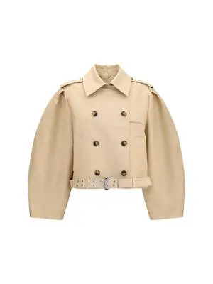 GANNI Double-breasted Belted Jacket - Cream