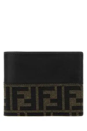 Fendi Two-tone Jacquard And Leather Ff Wallet - Multicolor