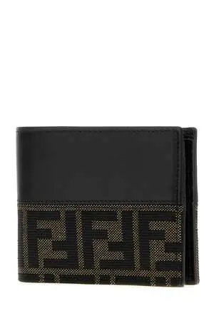 Fendi Two-tone Jacquard And Leather Ff Wallet - Multicolor