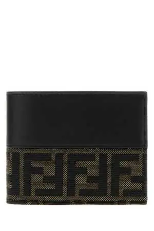 Fendi Two-tone Jacquard And Leather Ff Wallet - Multicolor
