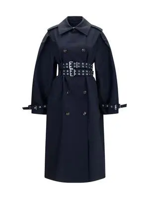 GANNI Cotton Double-breasted Trench Coat - Black