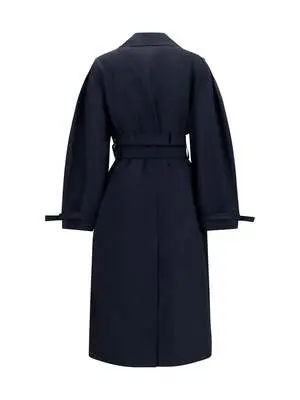 GANNI Cotton Double-breasted Trench Coat - Black