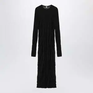 TOTEME Crinkled Knit Maxi Dress With Long Sleeves - Black