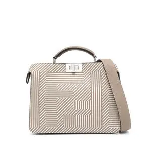 Fendi Calf Leather Tote Bag With Signature Ff-pattern - Cream
