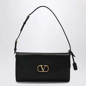Valentino Garavani Devain Vlogo Leather Clutch Shoulder Bag - Black