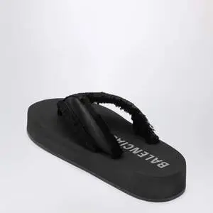 Balenciaga Jet Lag Thong Sandals In Satin - Black