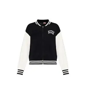 Kenzo Embroidered Logo Zip-up Knit Sweatshirt - Black