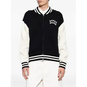 Kenzo Embroidered Logo Zip-up Knit Sweatshirt - Black