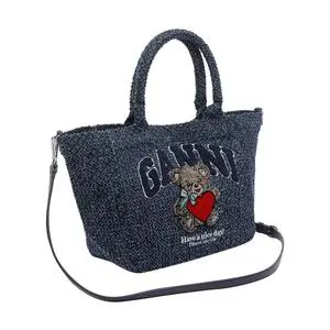 GANNI Tweed Denim Small Bear Tote