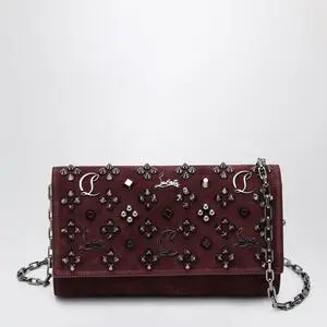CHRISTIAN LOUBOUTIN Paloma Studded Suede Wallet On Chain Burgundy - Black