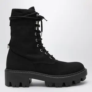 Prada PRADA Canvas Lace-Up Ankle Boots Black