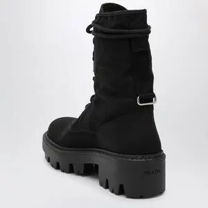 Prada Canvas Lace-up Ankle Boots - Black
