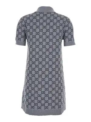 Gucci Wool Dress With Gg Motif And Wide Collar - Multicolor