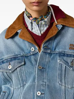 Miu Miu Denim And Leather Blouson Jacket