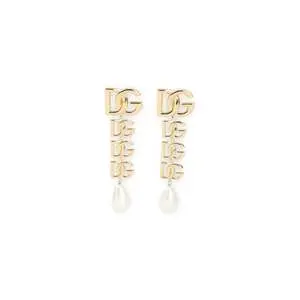Dolce & Gabbana Logo Pearl Clip-on Earrings - Silver