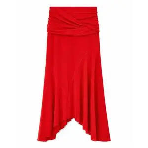 GANNI Marl Mesh Draped Skirt - Red