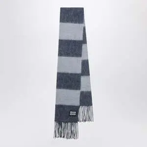 Miu Miu Striped Scarf In Mohair Blend - Blue