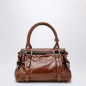 Miu Miu Medium Top-handle Bag In Glossy Palisander Leather - Brown