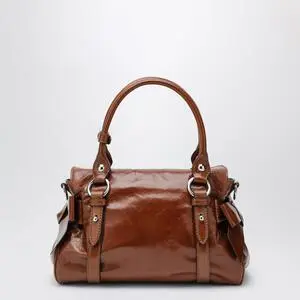 Miu Miu Medium Top-handle Bag In Glossy Palisander Leather - Brown