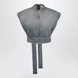 Alaïa Raw Delave Denim Belted Sleeveless Top - Blue
