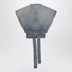 Alaïa Raw Delave Denim Belted Sleeveless Top - Blue