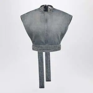 Alaïa Raw Delave Denim Belted Sleeveless Top - Blue