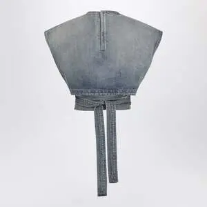 Alaïa Raw Delave Denim Belted Sleeveless Top - Blue